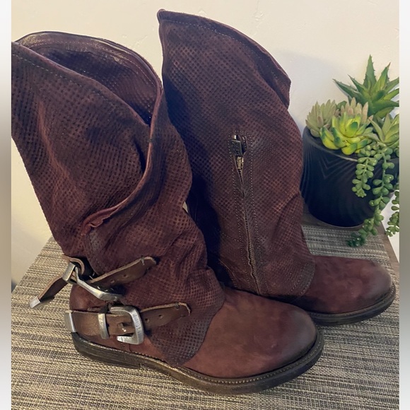 A.S.98 | Shoes | New As98 37 Midcalf Wine Extremely Rare Perforated Big ...